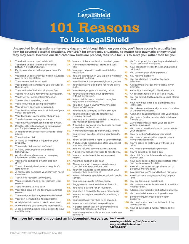 101 Reasons To Use LegalShield | PDF