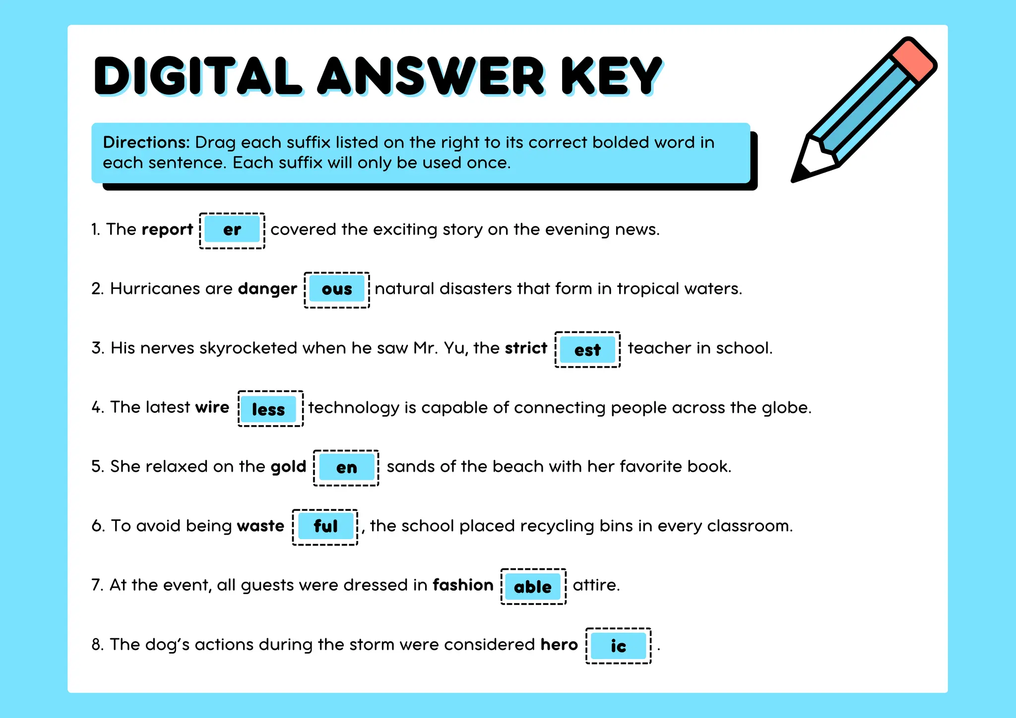 Suffixes Digital and Print Worksheet in Simple Blue Style.pdf