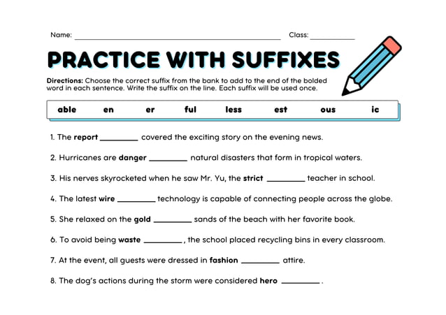 Suffixes Digital and Print Worksheet in Simple Blue Style.pdf