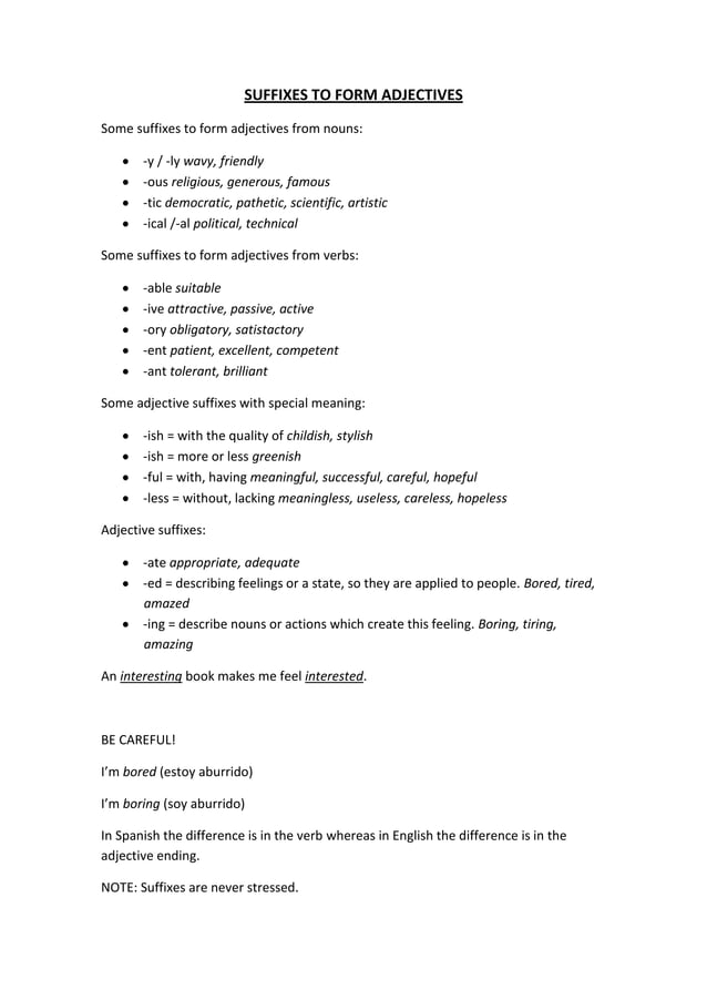 Suffixes to form_adjectives_1 | PDF