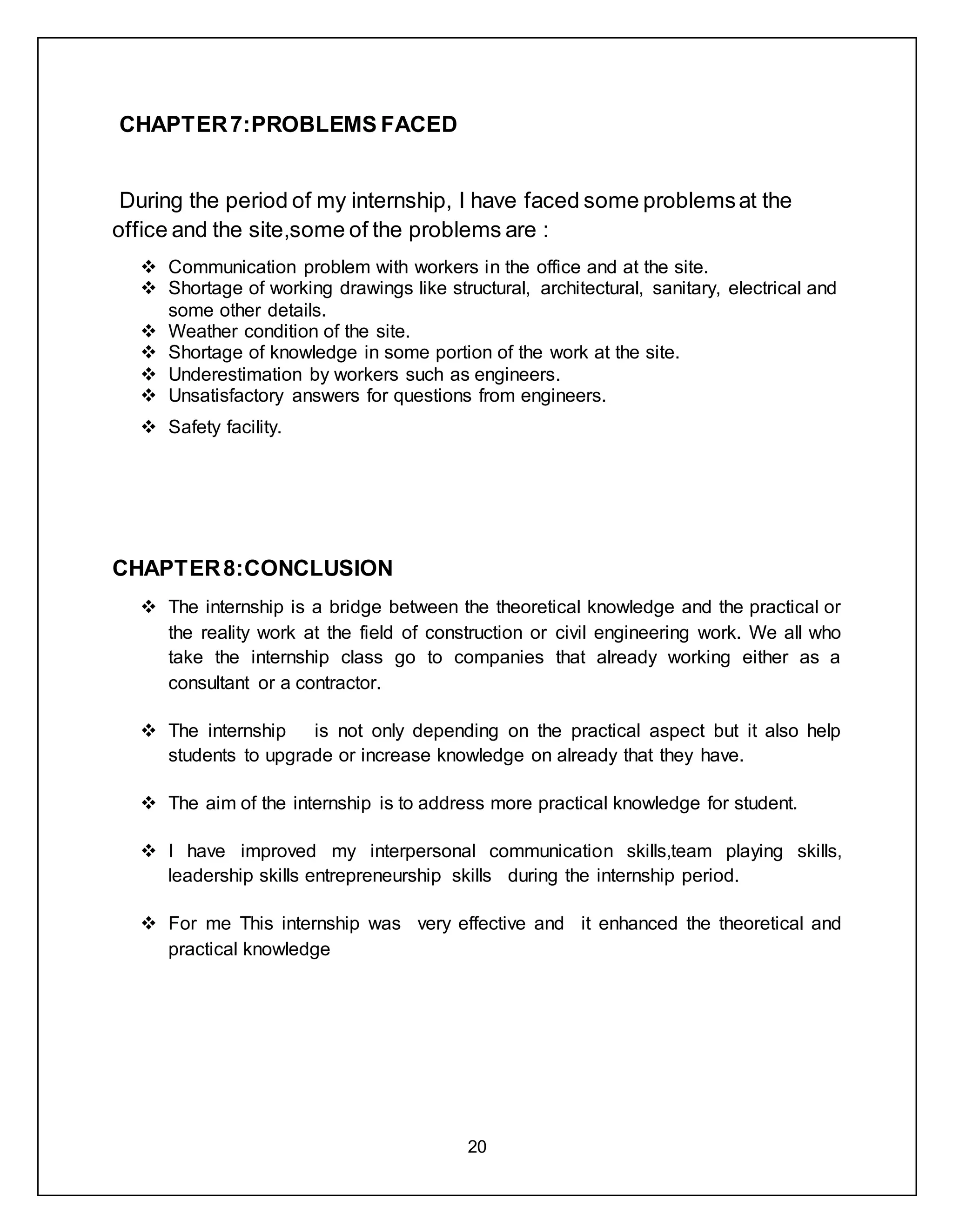 INTERNSHIP REPORT FOR CONCSTRUCTION MANAGEMENT AND ORGANISING WORKS OF ...