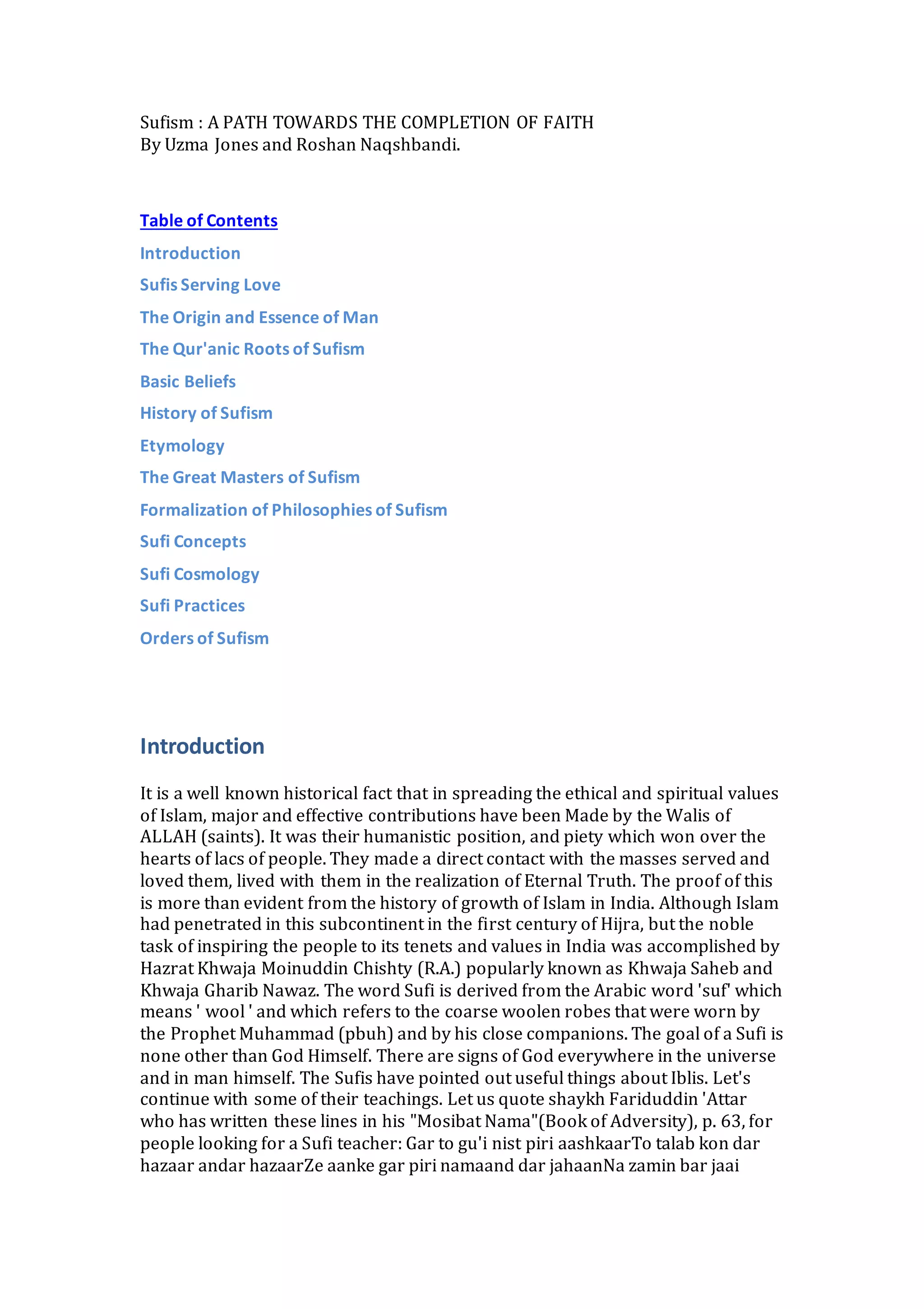 Sufism : A PATH TOWARDS THE COMPLETION OF FAITH | DOCX