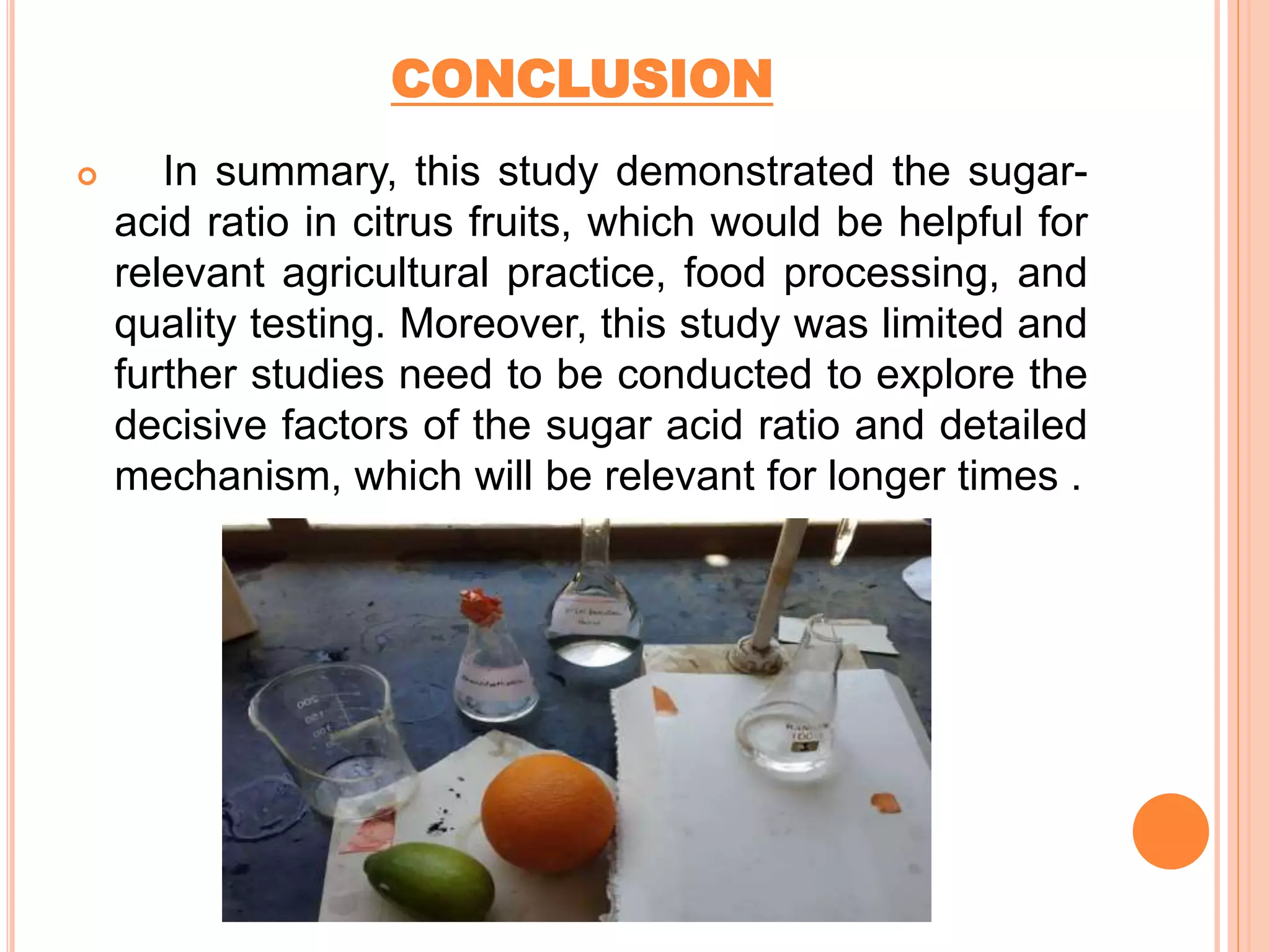 Calculation of Sugar Acid ratio of some fruits. | PPTX
