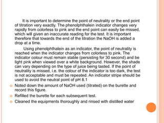 Calculation of Sugar Acid ratio of some fruits. | PPTX