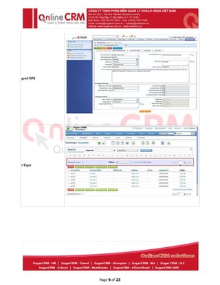 So Sánh phần mềm SugarCRM với MisaCRM, genCRM, vTiger (V.2016) | PDF