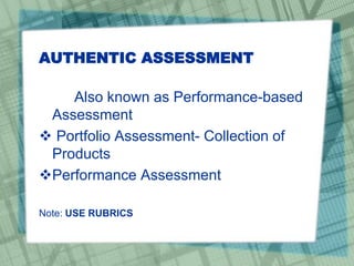 Suggested instructional objectives and assessment tools | PPTX