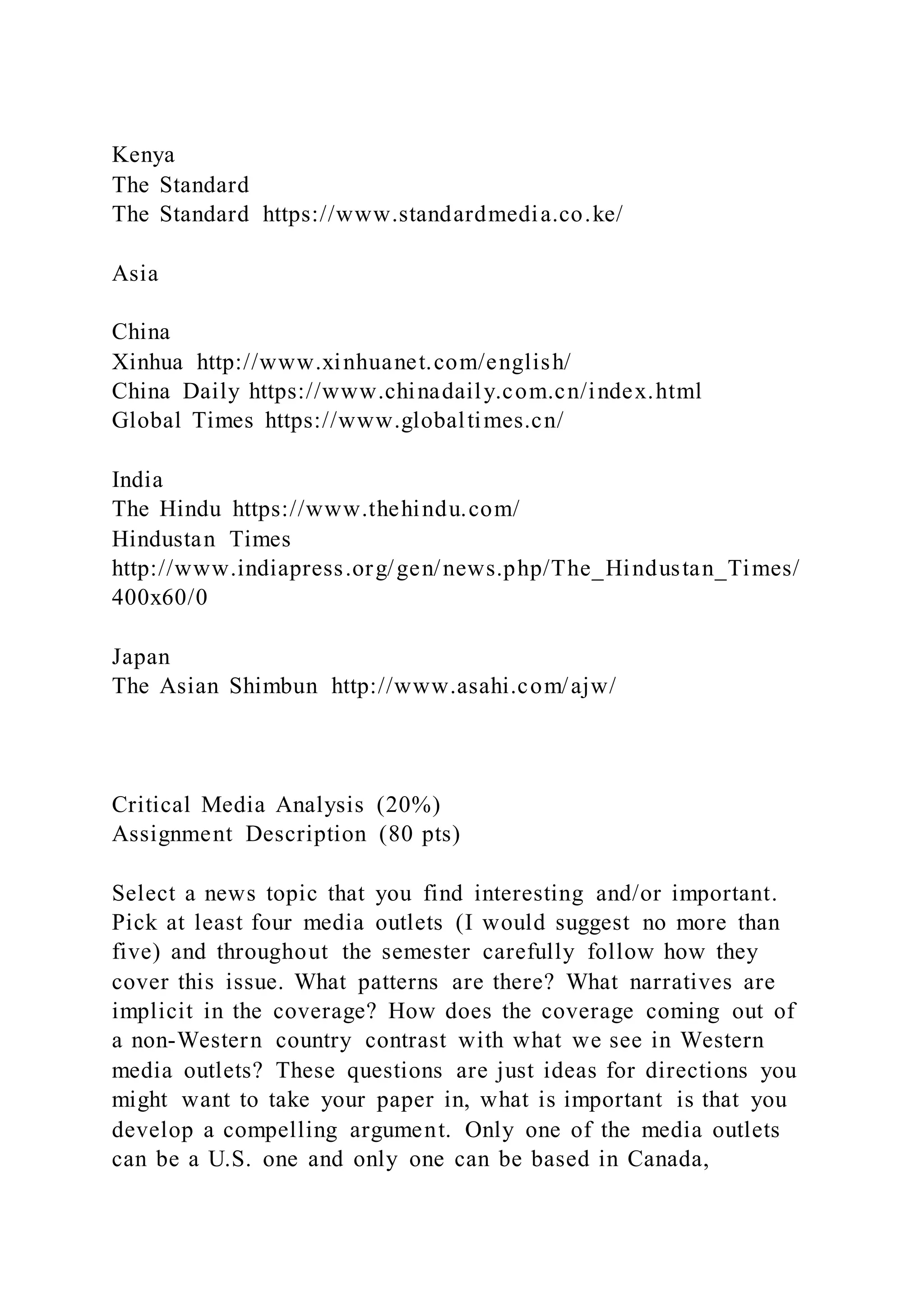 Suggested media outlets (evolving list)feel free to choose medi | PDF