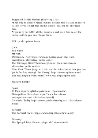 Suggested media outlets (evolving list)feel free to choose medi | PDF