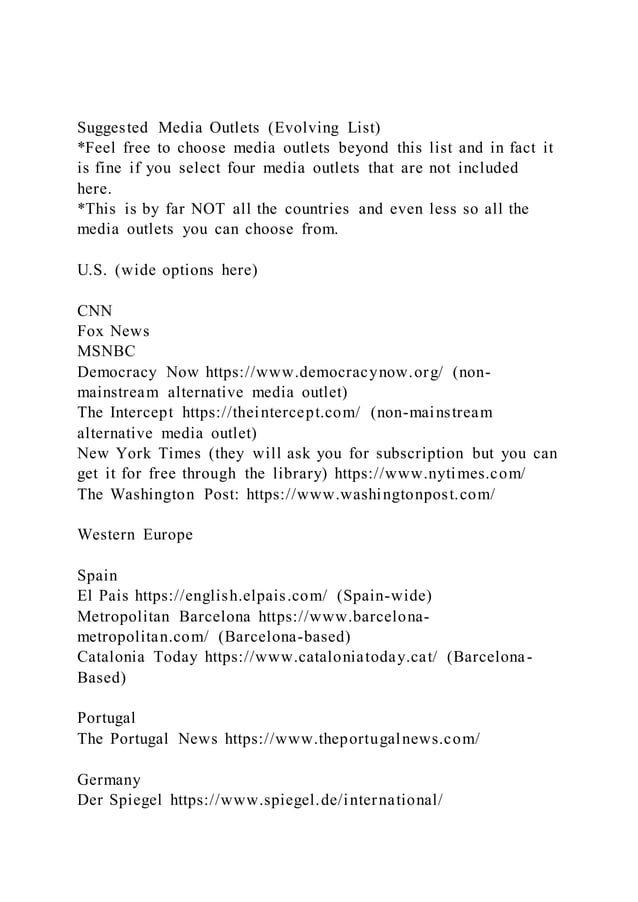 Suggested media outlets (evolving list)feel free to choose medi | PDF