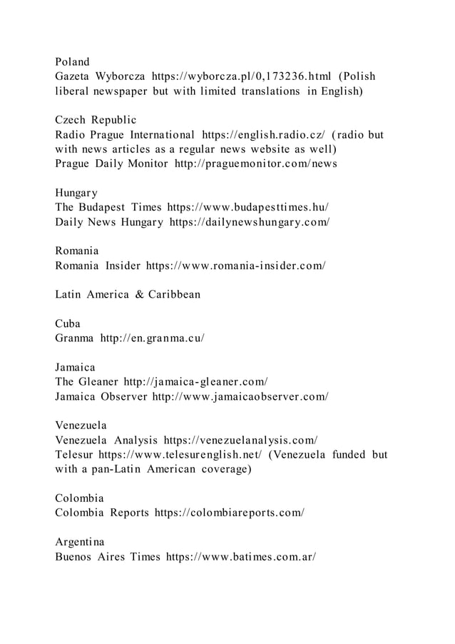 Suggested media outlets (evolving list)feel free to choose medi | PDF