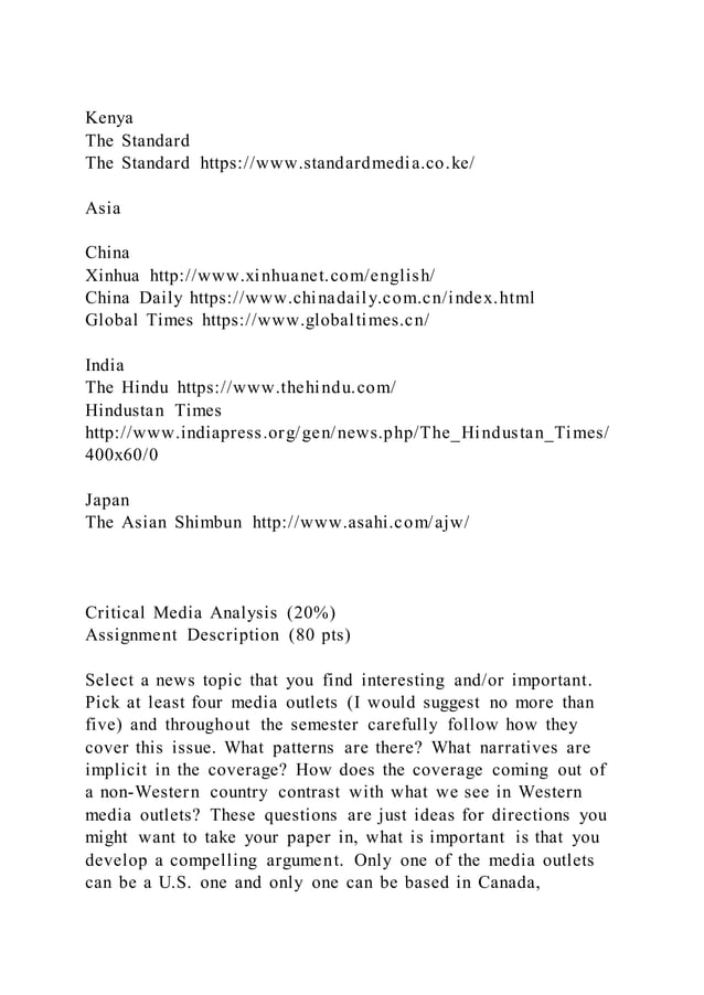 Suggested media outlets (evolving list)feel free to choose medi | PDF