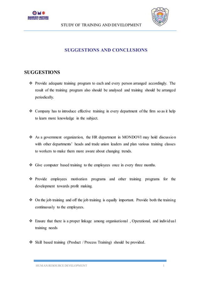 Training & development Suggestions and connclusions | DOCX