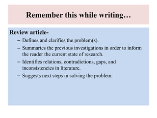 How to write a Research/Review article: Suggestions for beginners | PPTX