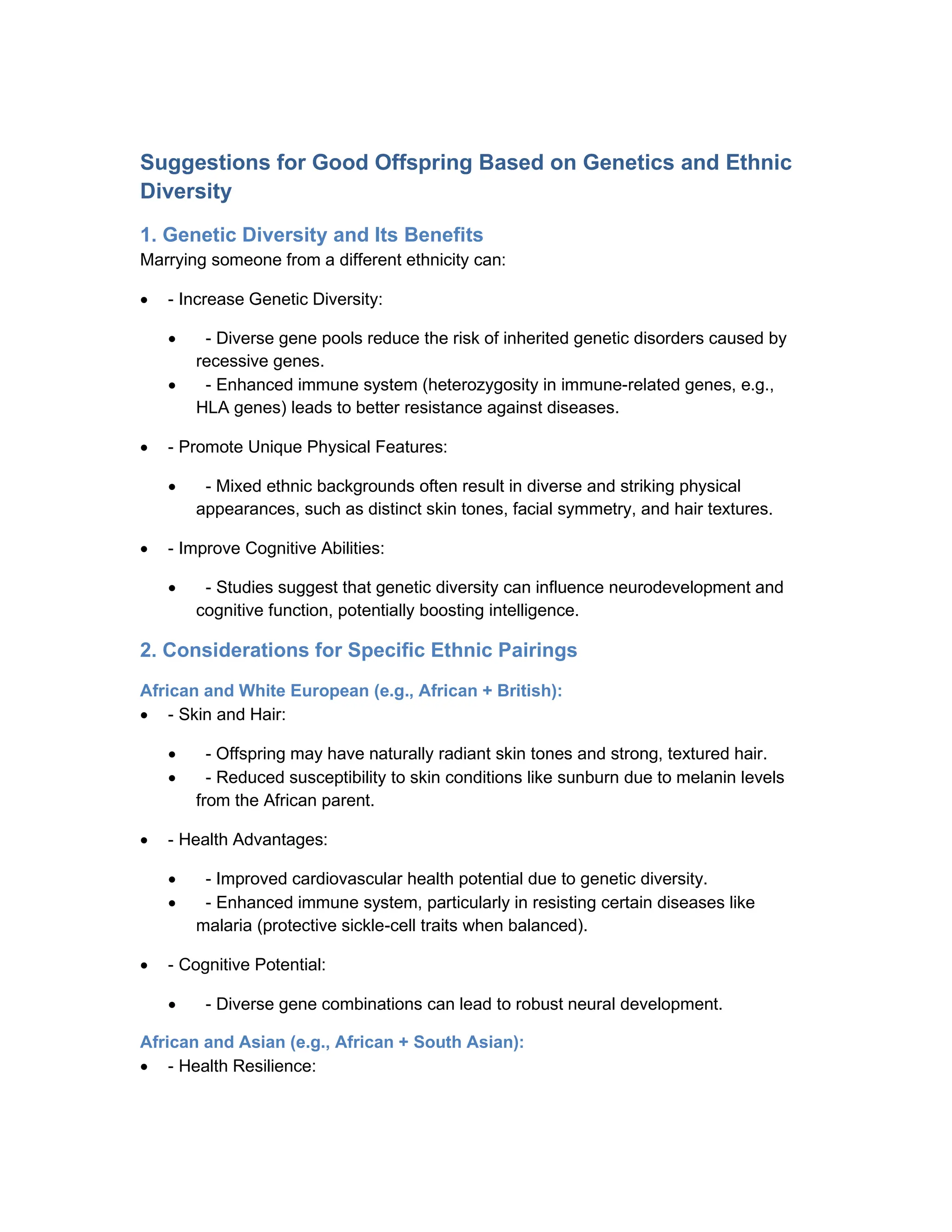 Suggestions for Good Offspring Based on Genetics and Ethnic Diversity | PDF