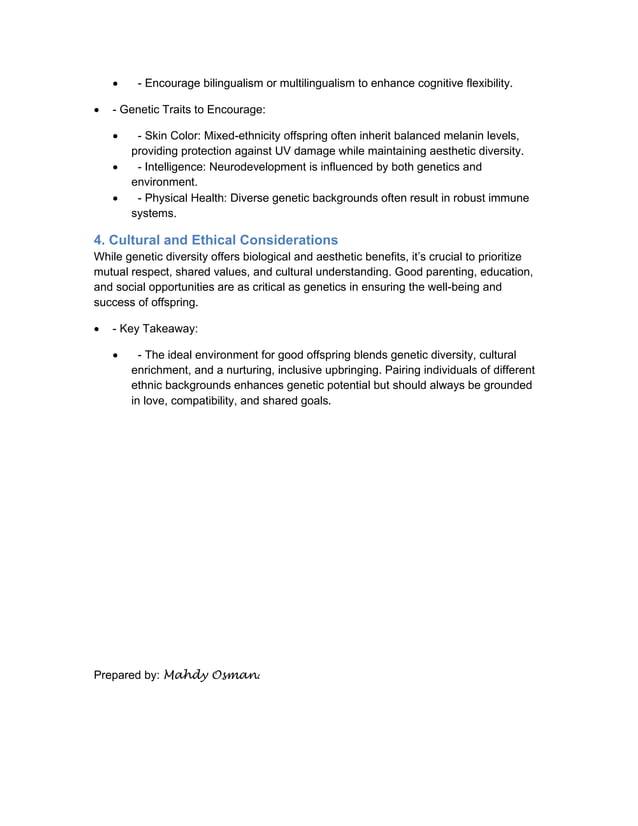 Suggestions for Good Offspring Based on Genetics and Ethnic Diversity | PDF