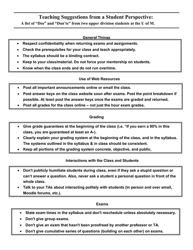Large Enllment Courses: Suggestions from Students | DOC
