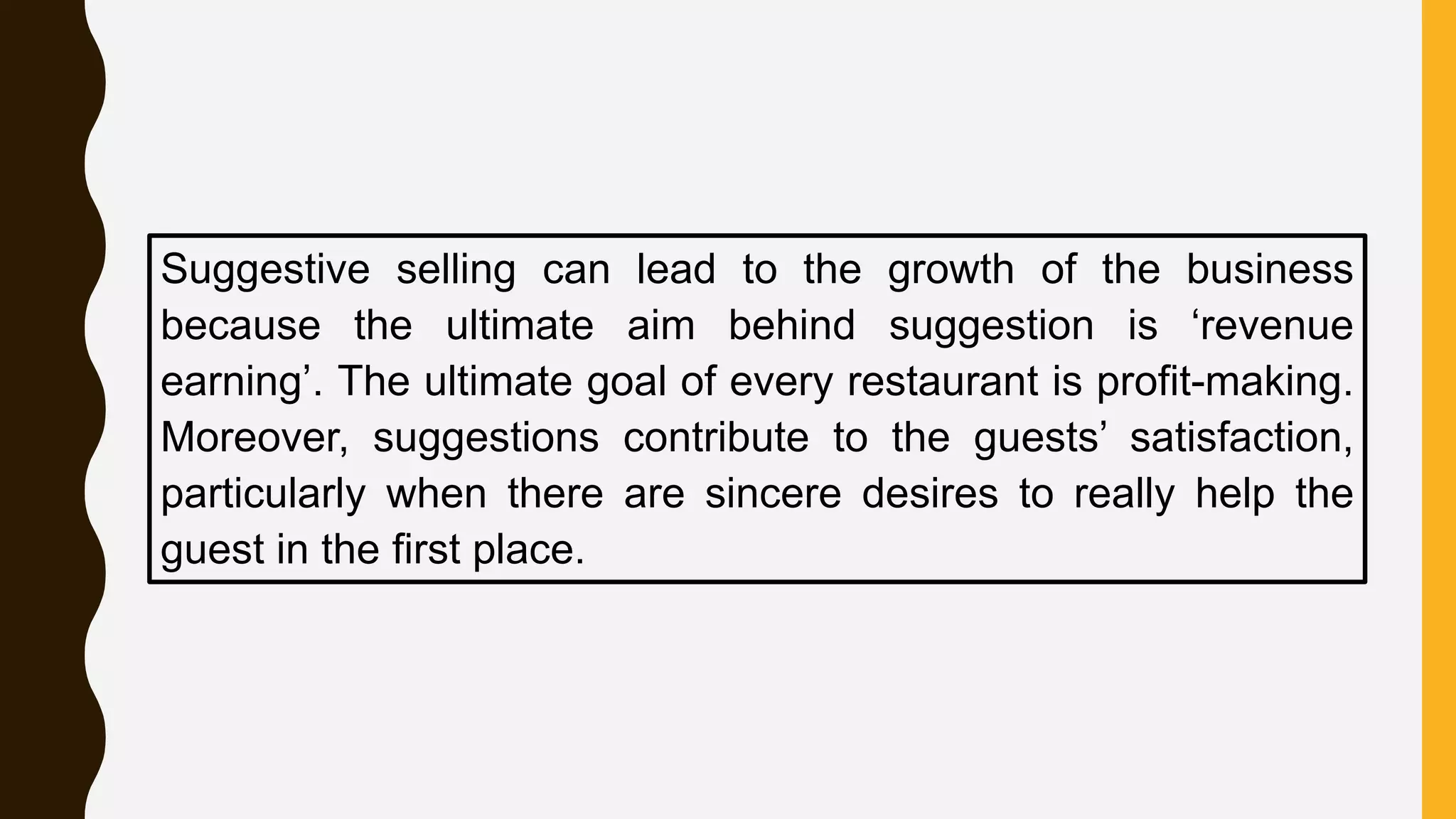 Food and Beverage Services: Suggestive Selling | PPTX | Business ...