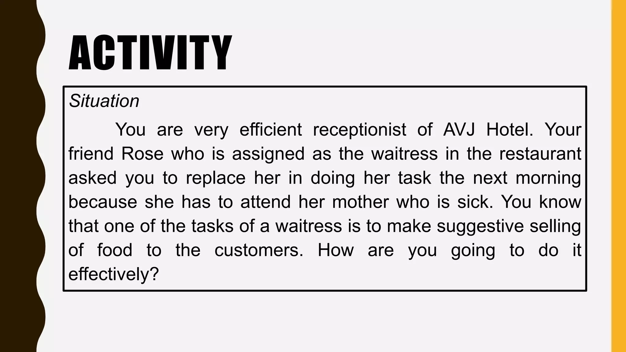 Food and Beverage Services: Suggestive Selling | PPTX