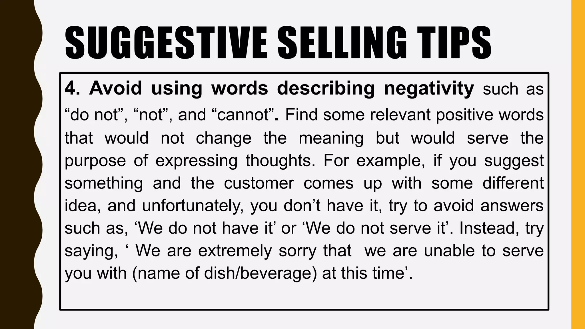 Food and Beverage Services: Suggestive Selling | PPTX