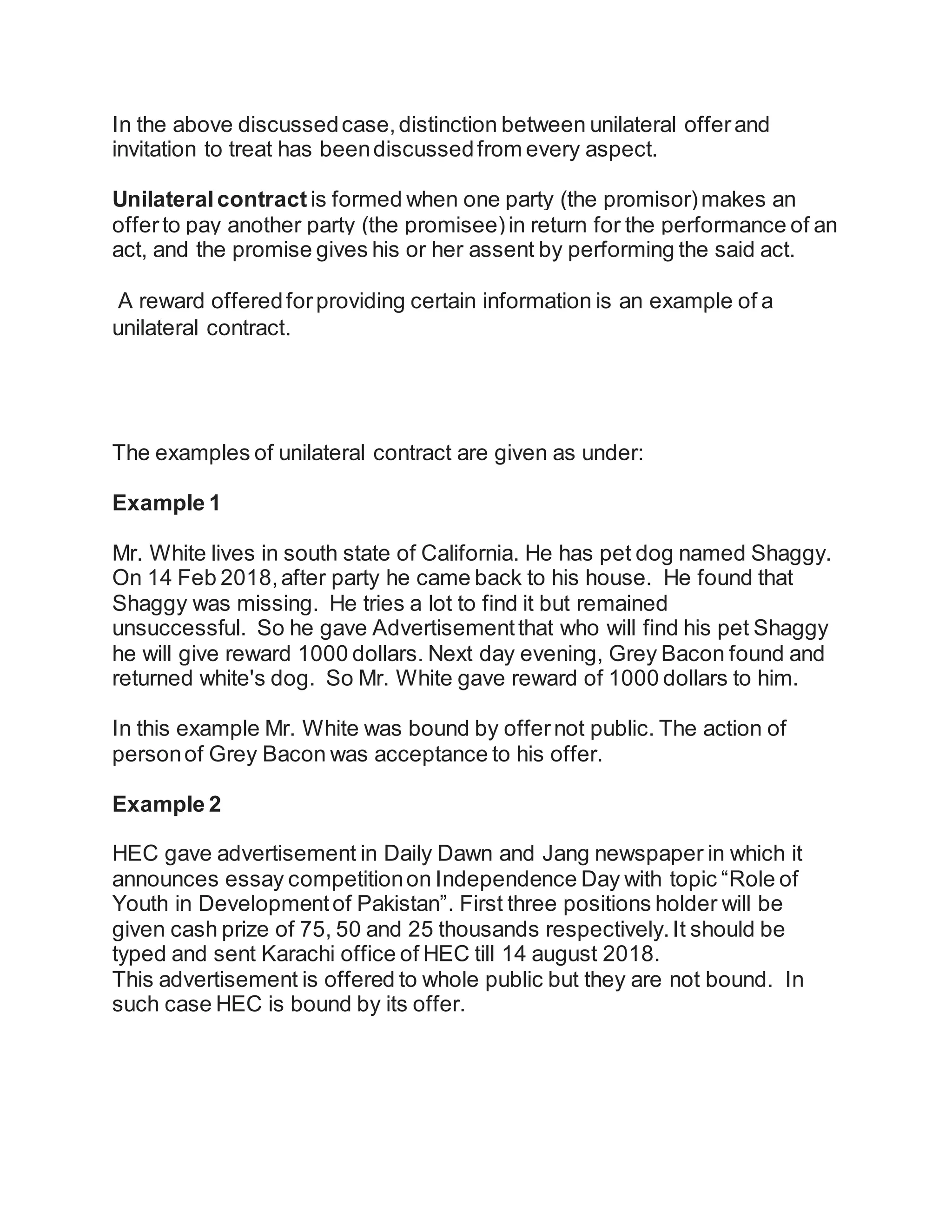 contract cases of invitation to treat | DOCX