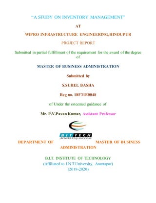 A study on Inventory Management WIPRO MBA project | DOCX