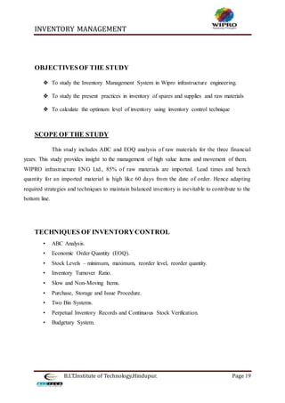 A study on Inventory Management WIPRO MBA project | DOCX