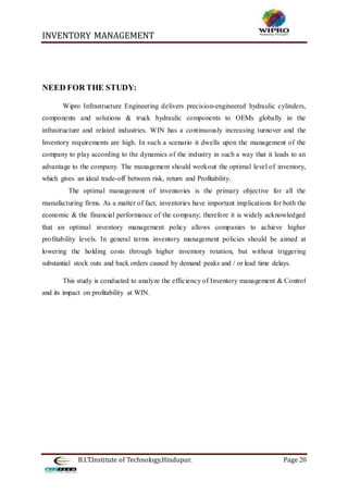 A study on Inventory Management WIPRO MBA project | DOCX