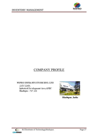 A study on Inventory Management WIPRO MBA project | DOCX