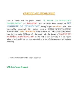 A study on Inventory Management WIPRO MBA project | DOCX