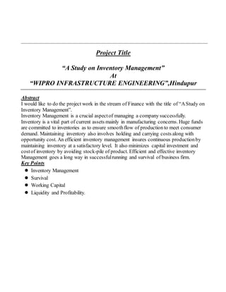 A study on Inventory Management WIPRO MBA project | DOCX