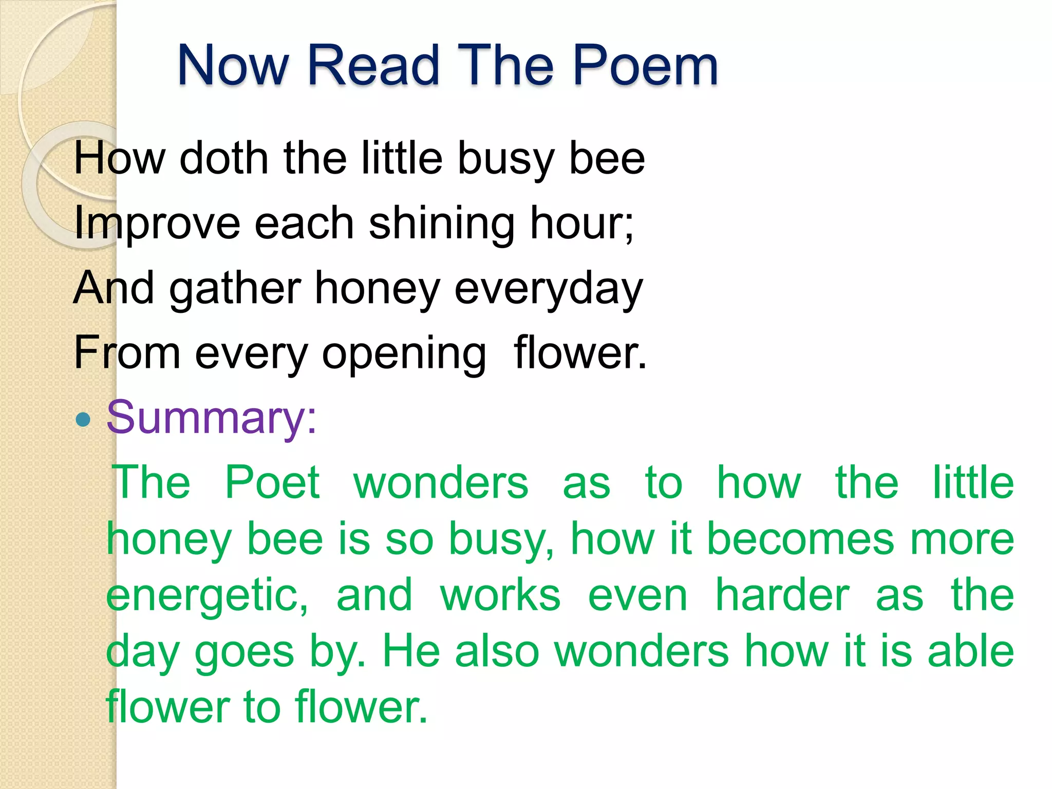 the busy of bee poem | PPTX