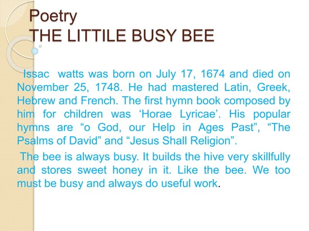 the busy of bee poem | PPTX | Beekeeping | Hobbies & Interests