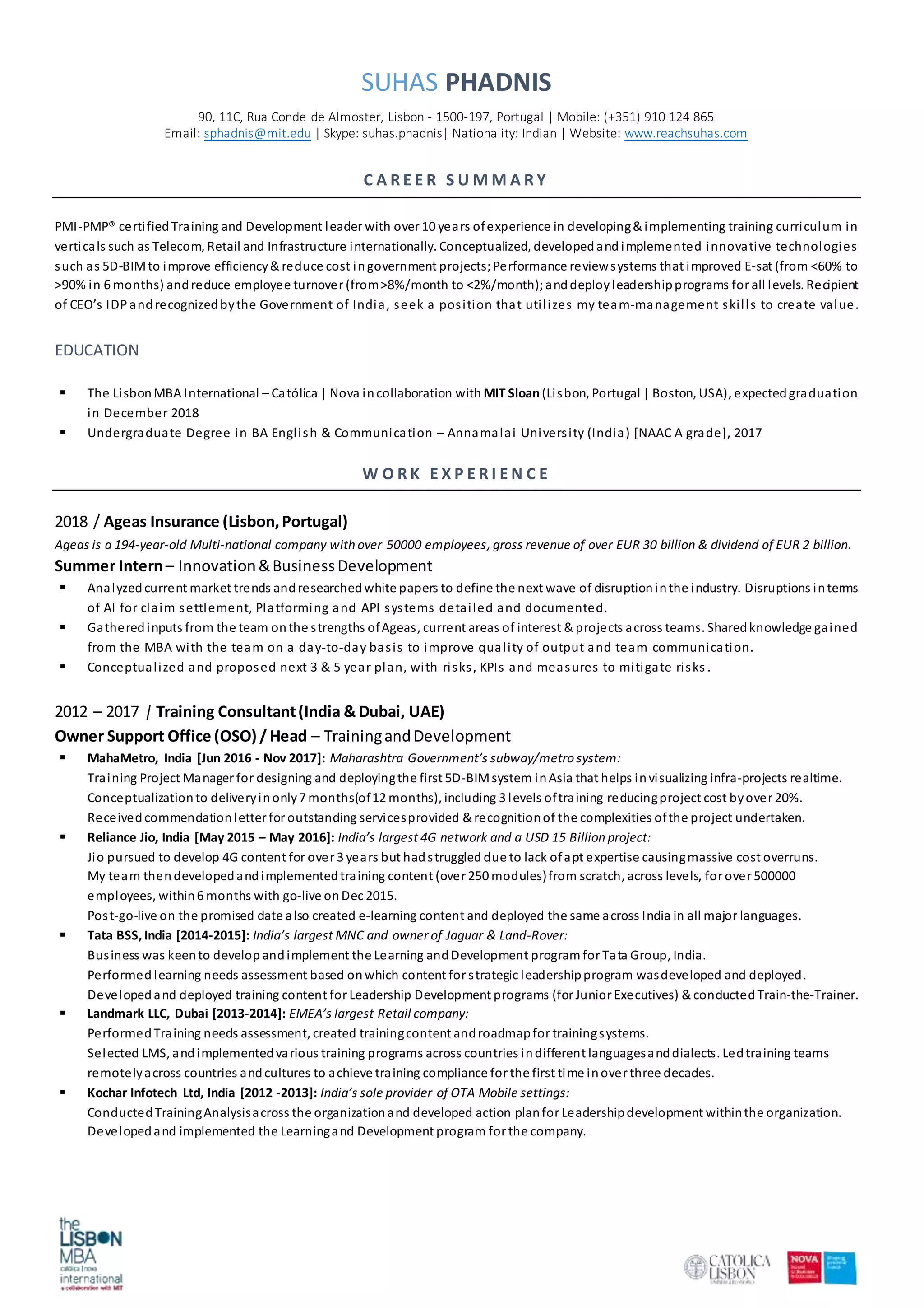 Resume of Suhas Phadnis | DOCX