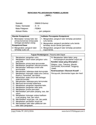 Suhu, Kalor dan Perubahan Wujud rpp | PDF