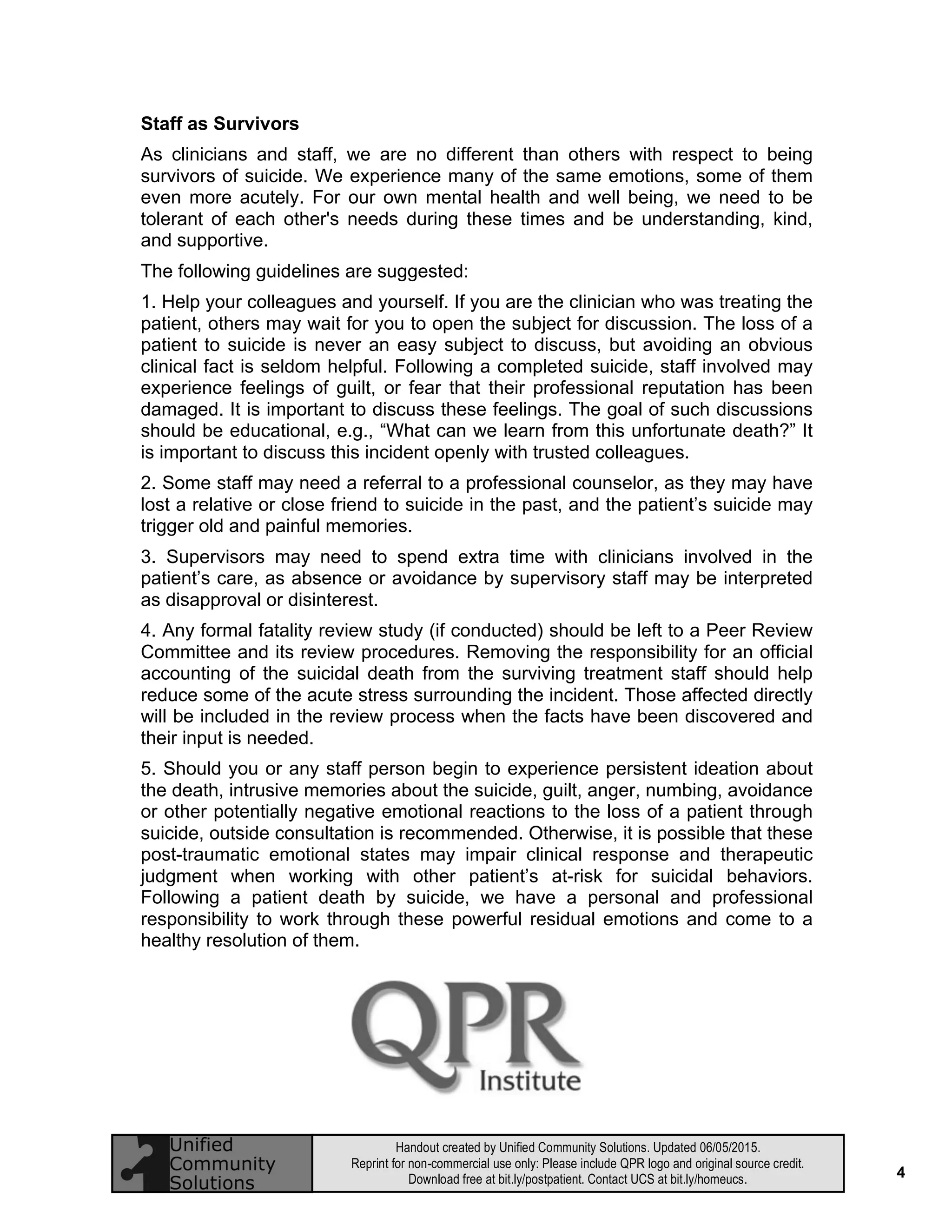 Postvention Guidelines for Professionals: Suicide of a Client | PDF