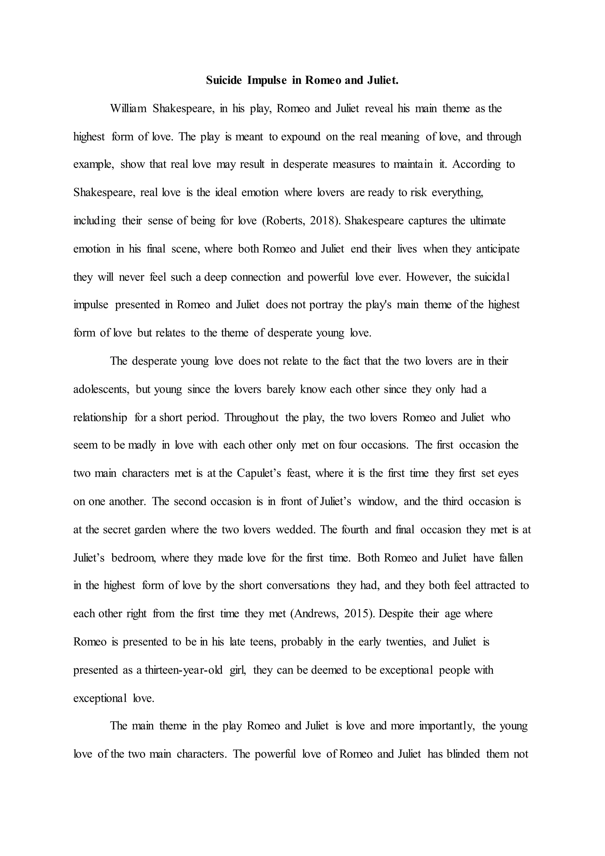 Suicide impulse in romeo and juliet | DOCX