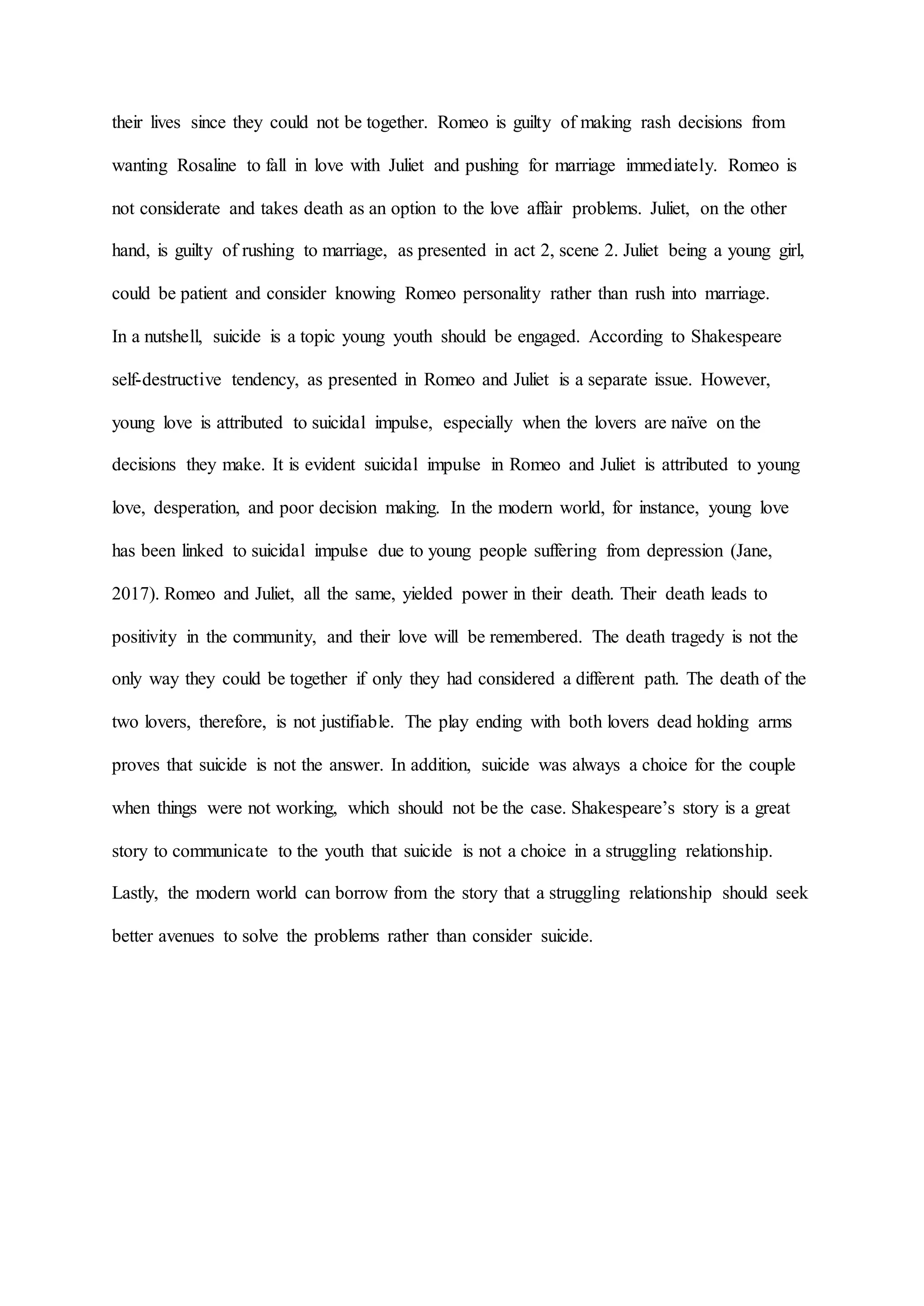 Suicide impulse in romeo and juliet | DOCX