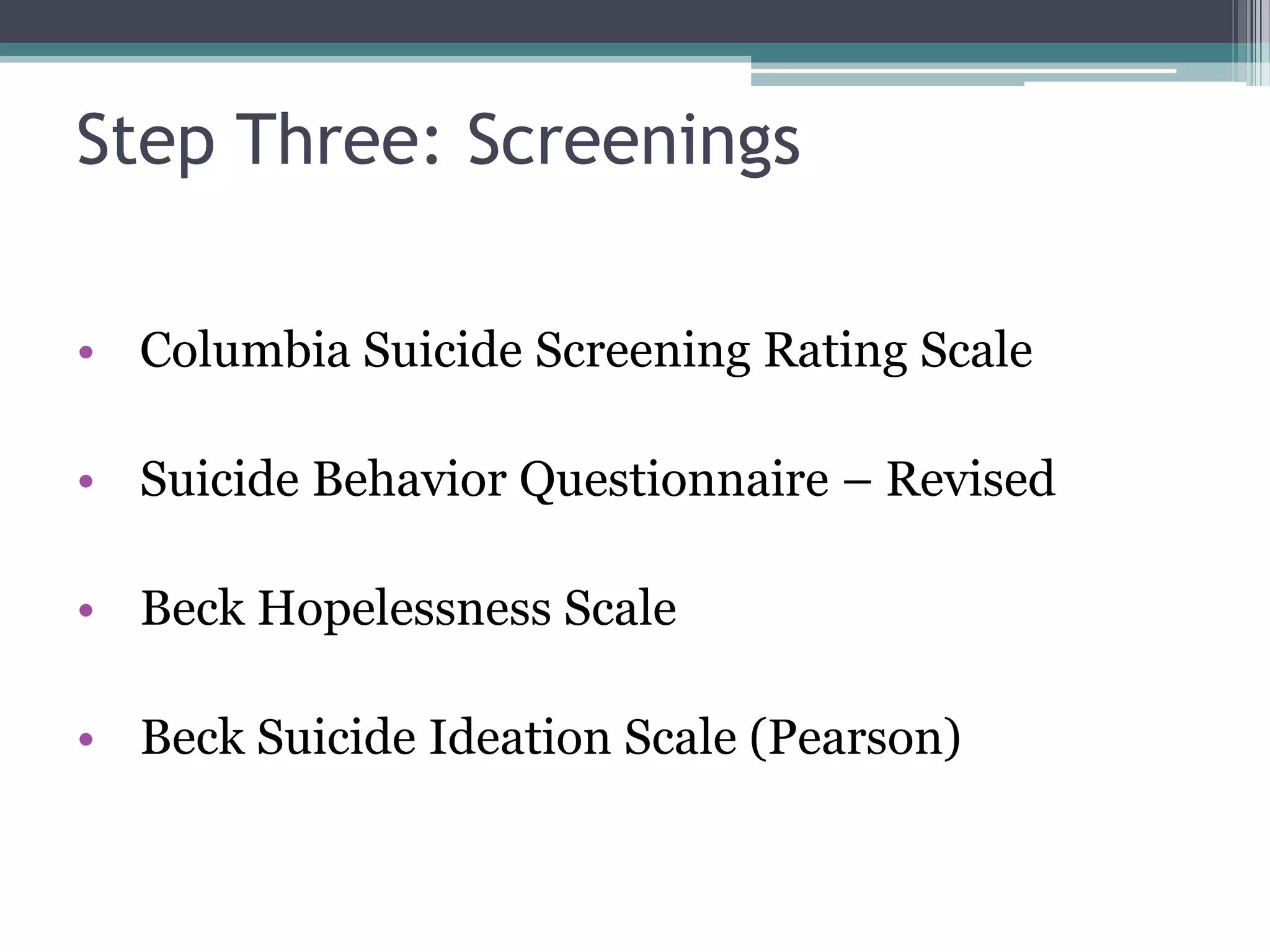 The Assessment, Management, and Treatment of Suicidal Patients | PPTX