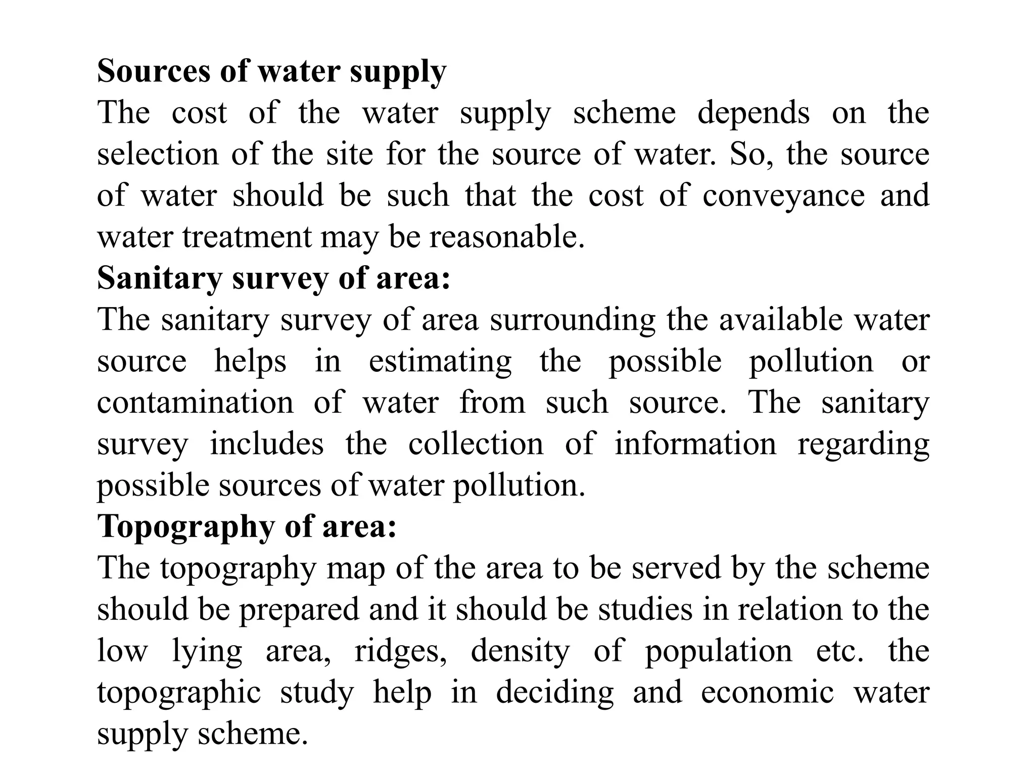 Suitability selection of source and criteria considered for water ...