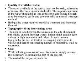 Suitability selection of source and criteria considered for water ...