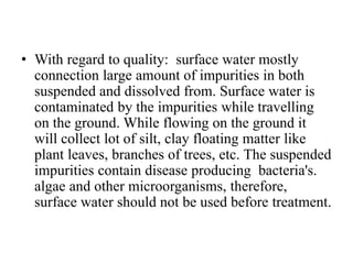 Suitability selection of source and criteria considered for water ...