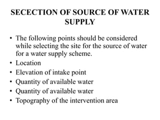Suitability selection of source and criteria considered for water ...