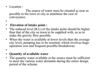 Suitability selection of source and criteria considered for water ...