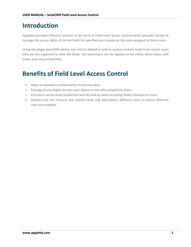 SuiteCRM Field Level Access Control Plugin | PDF