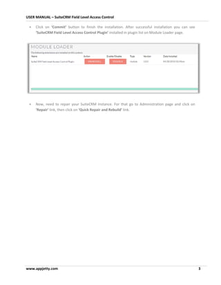 SuiteCRM Field Level Access Control Plugin | PDF