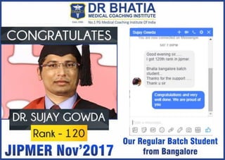 Dr Sujay Gowda , RANK – 120 IN JIPMER NOV 2017 DBMCI | PDF