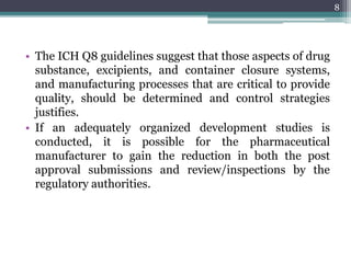 quality by design in pharmaceutical development ICH Q8 guideliness | PPTX