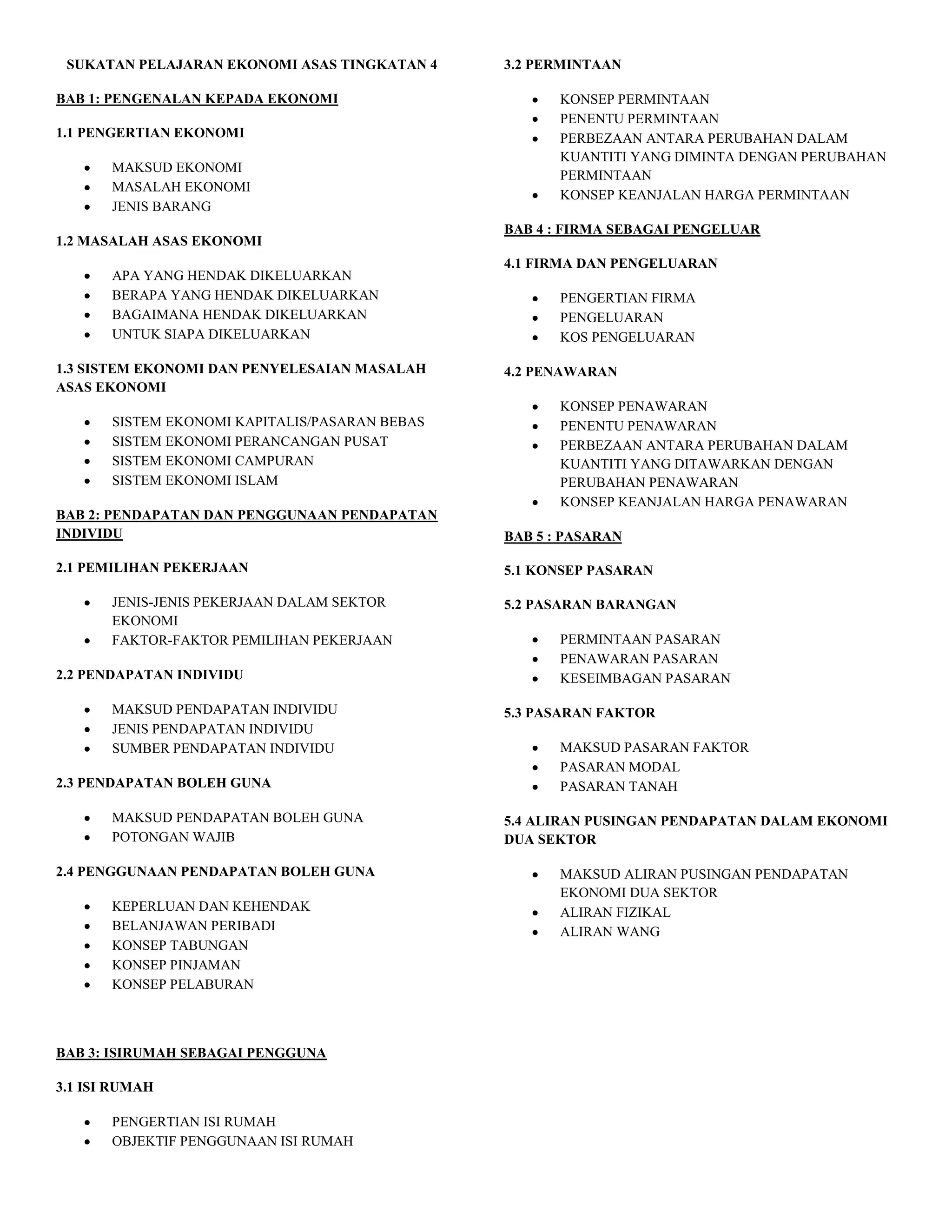 Sukatan pelajaran ekonomi asas tingkatan 4 | DOCX