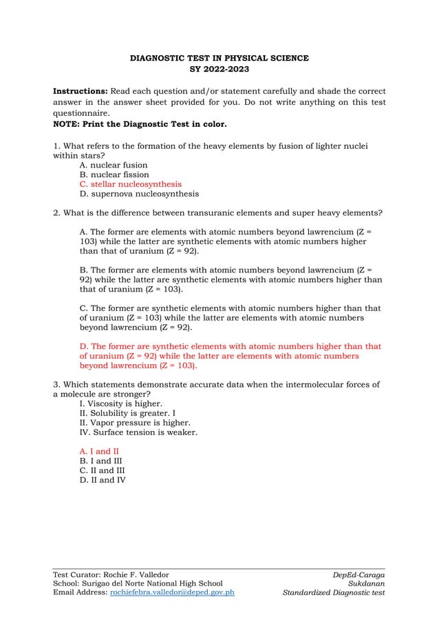 SUKDANAN DIAGNOSTIC TEST IN PHYSICAL SCIENCE ANSWER KEYY.pdf ...