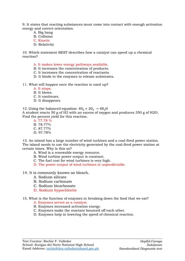 SUKDANAN DIAGNOSTIC TEST IN PHYSICAL SCIENCE ANSWER KEYY.pdf ...